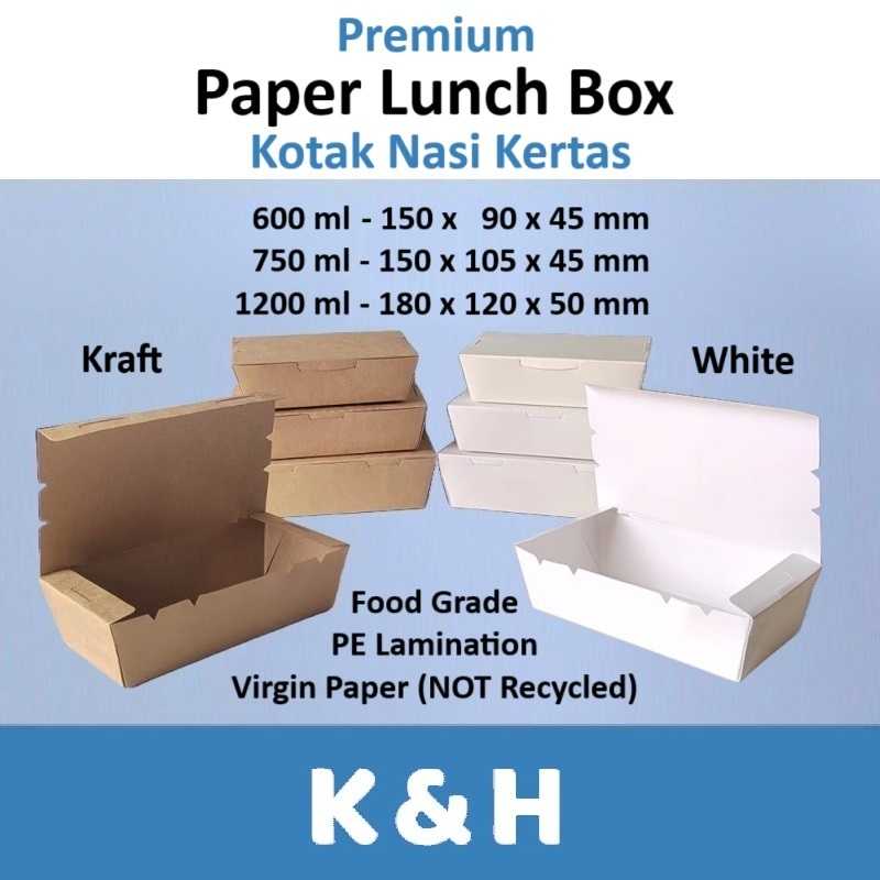 Kotak Makanan Kertas [BROWN / WHITE] High Quality Paper Lunch Box Size ...
