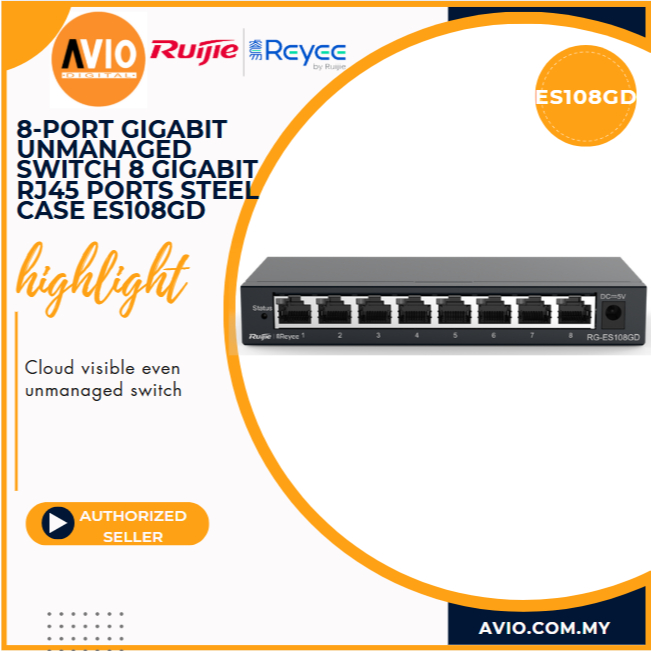 Ruijie 8 Port Gigabit Unmanaged Computer Desktop Switch 8 RJ45 LAN ...