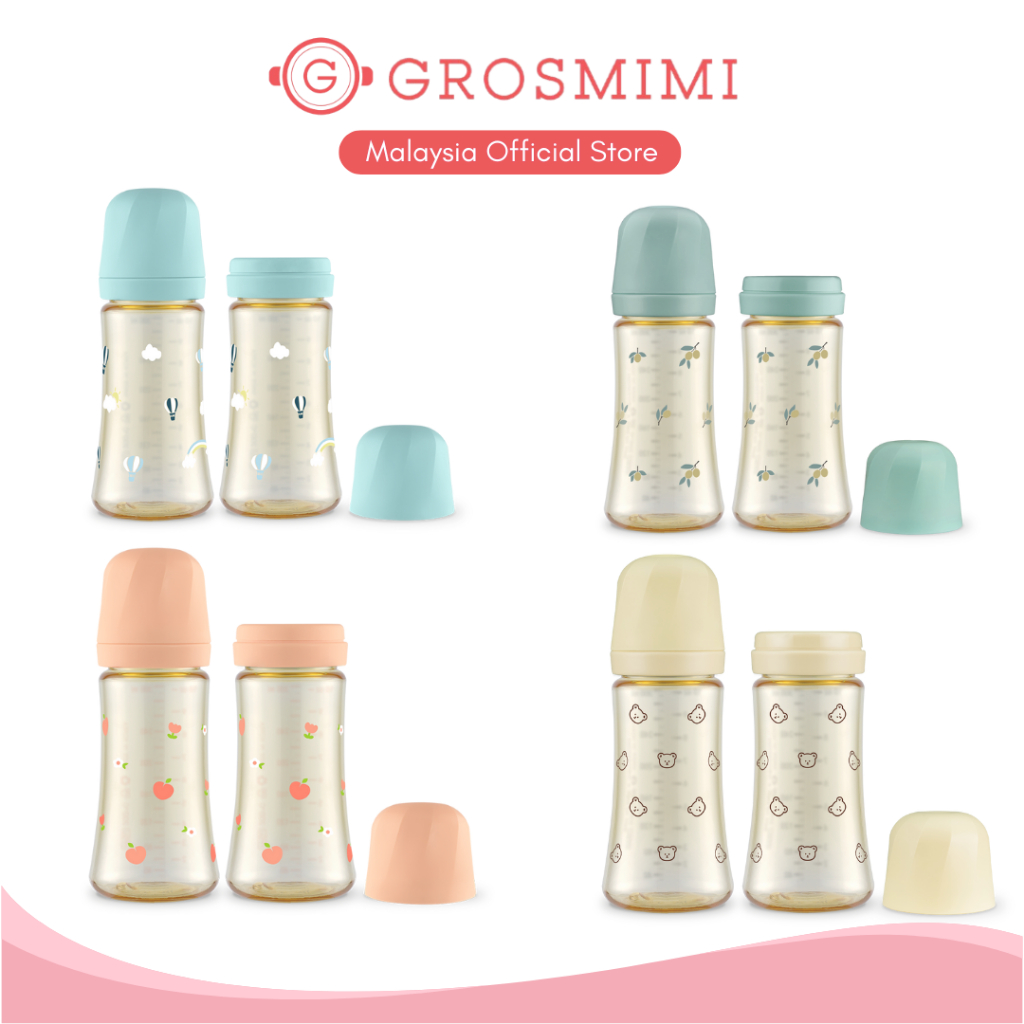 Grosmimi PPSU Baby Feeding Bottle Twin Pack 300ml | Anti-Colic, BPA Free, (without teat ...