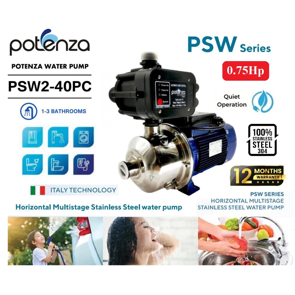 Potenza PSW 550W / 0.75Hp PC-Auto Multi-Stage S/Steel Booster Pump ...