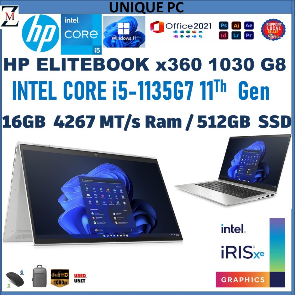 HP ELITEBOOK x360 1030 G8 INTEL CORE i5-1135G7 2.40Ghz 11Th Gen 16GB ...