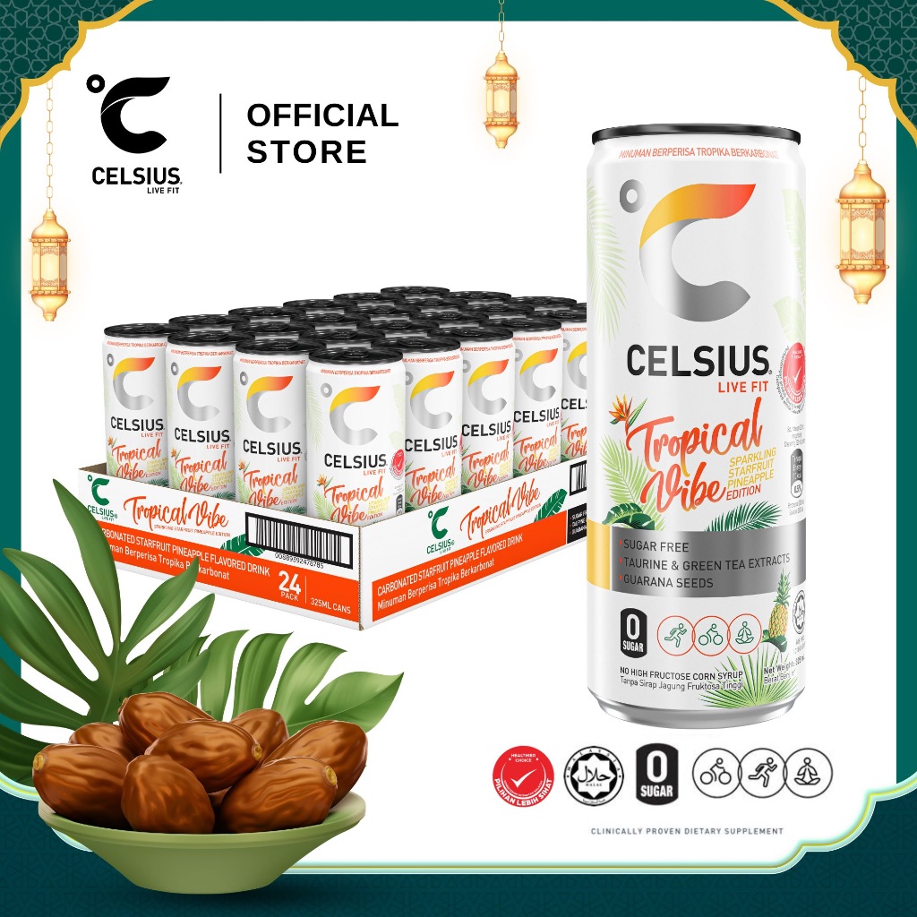 Celsius Healthy Energy Drink Sparkling Tropical Vibes Carton 325ML x 24 ...