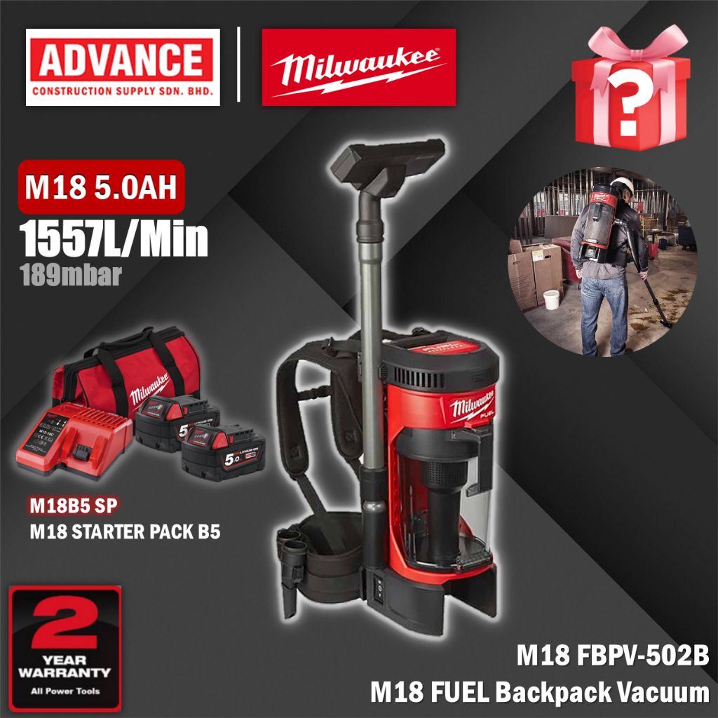 MILWAUKEE FBPV / FBPV-0G0 / FBPV-501B M18 FUEL™ Backpack Vacuum | Shopee Malaysia