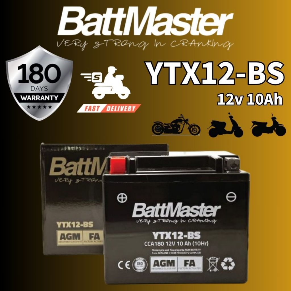 BATTMASTER 12V 10AH Battery YTX12-BS - Motorcycle for CF MOTO / BENELLI ...