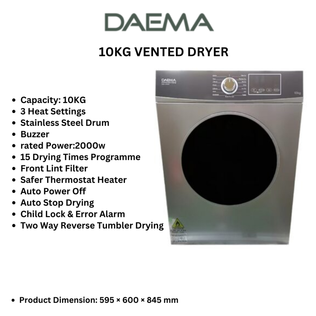 Daema 10kg Vented Tumbler Dryer DWD 1010BC [Daewoo Korean Brand ...