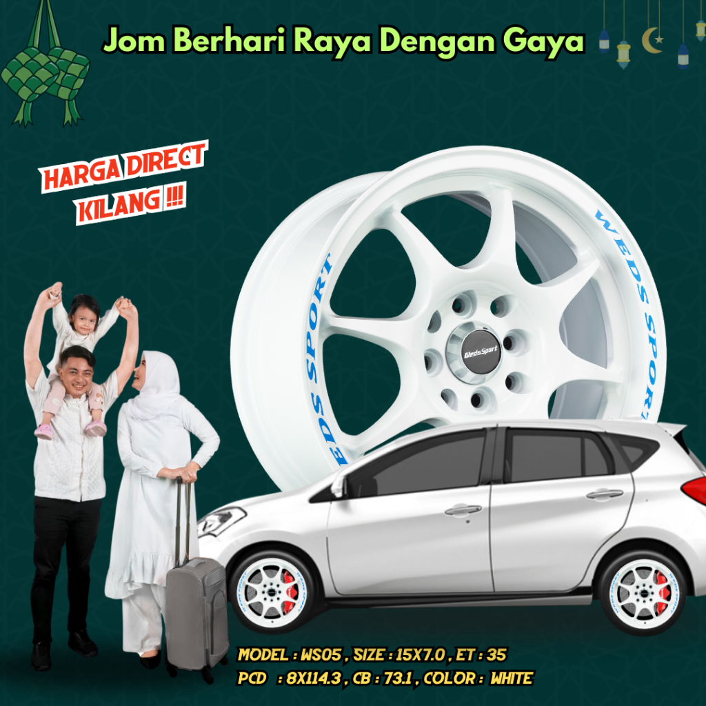 NEW SPORT RIM TC05 15X7 8H X100/114.3 ET35 CB73.1 PERODUA MYVI WIRA ...