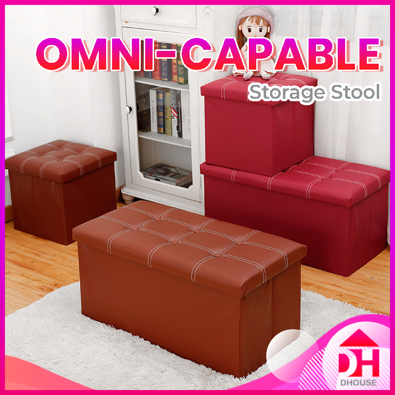 110L 2 In 1 Foldable PU Leather Storage Stool Chair Ottoman Folding ...