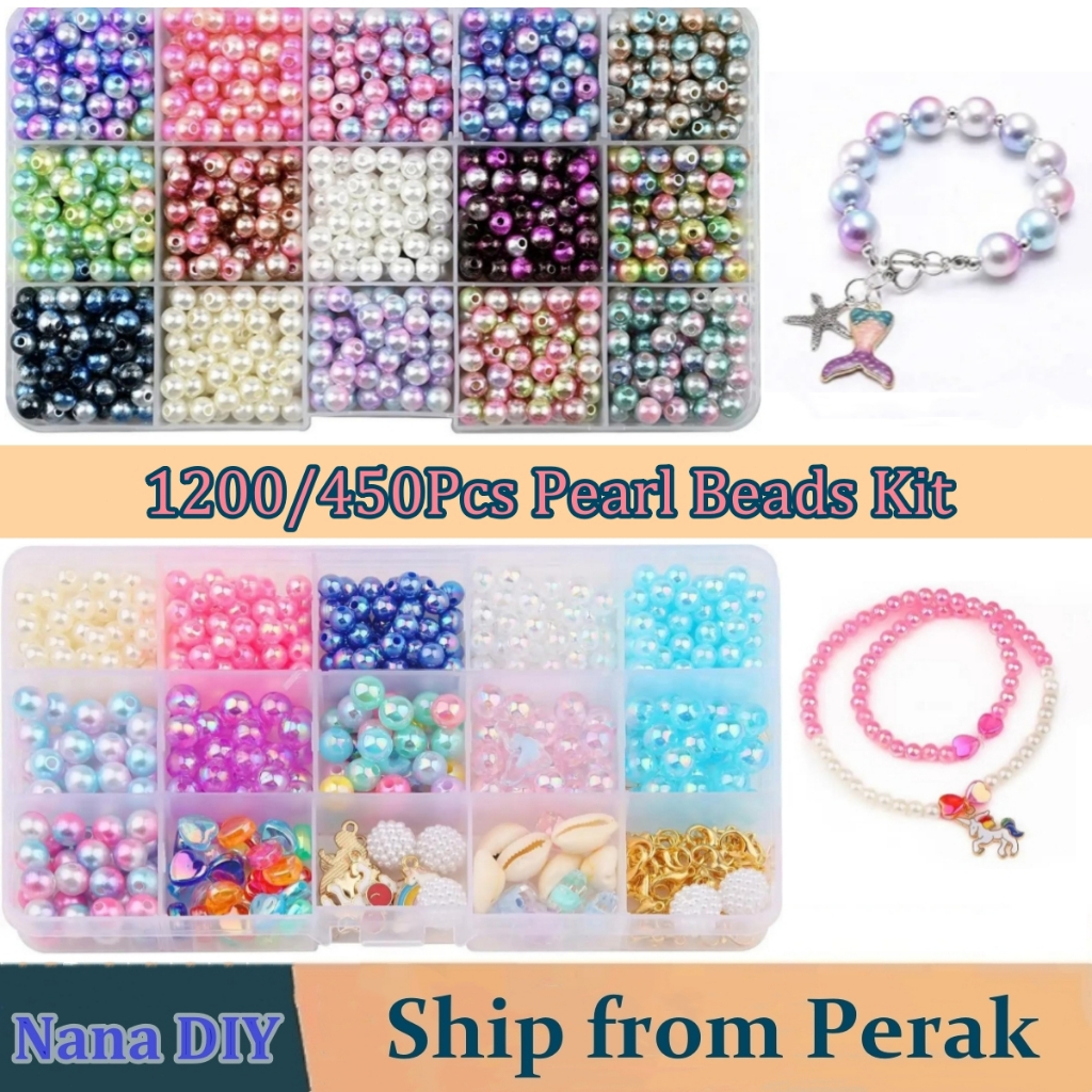 450pcs/1200pcs ABS Mermaid Pearl Beads Kit for DIY Jewelry Making ...