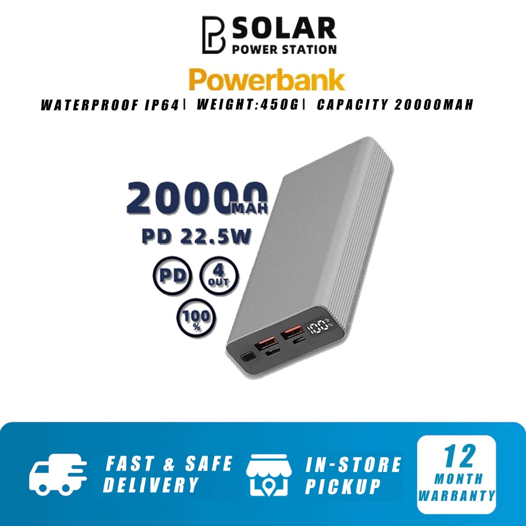 PB SOLAR powerbank 20000mah PD 22.5w QC3.0 fast charging orginal type c ...