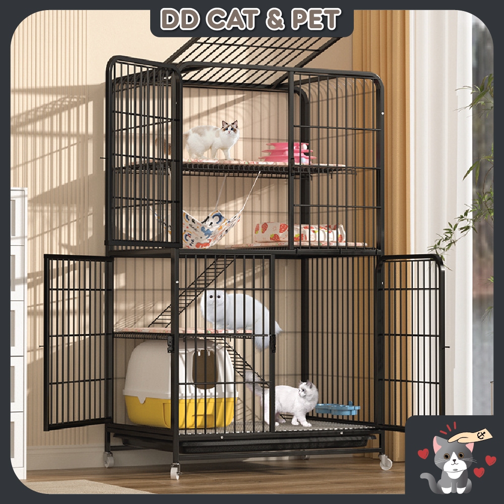 Large Multi-Level Cat Cage Sturdy Metal, Spacious Design, Hammock ...