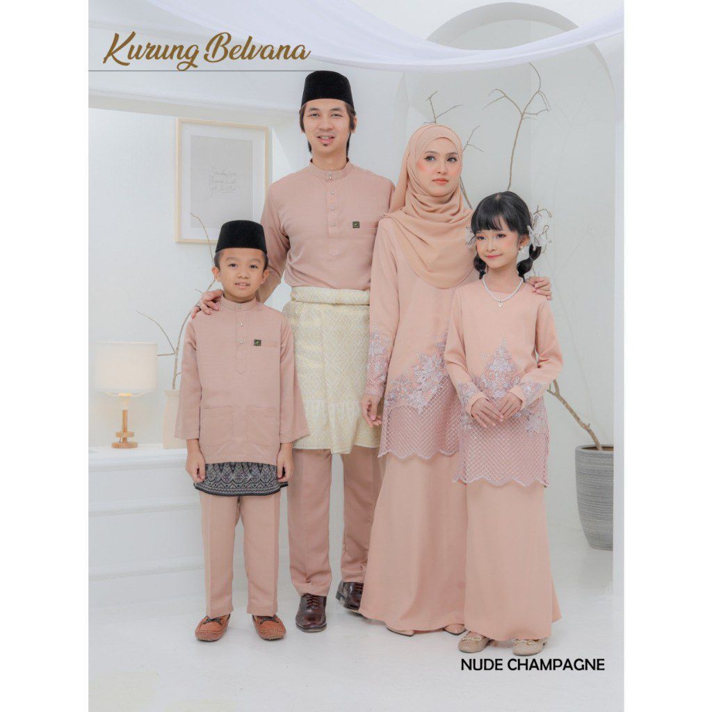 [ Set Family ] KURUNG BELVANA | BAJU RAYA WARNA NUDE CHAMPAGNE | Shopee ...