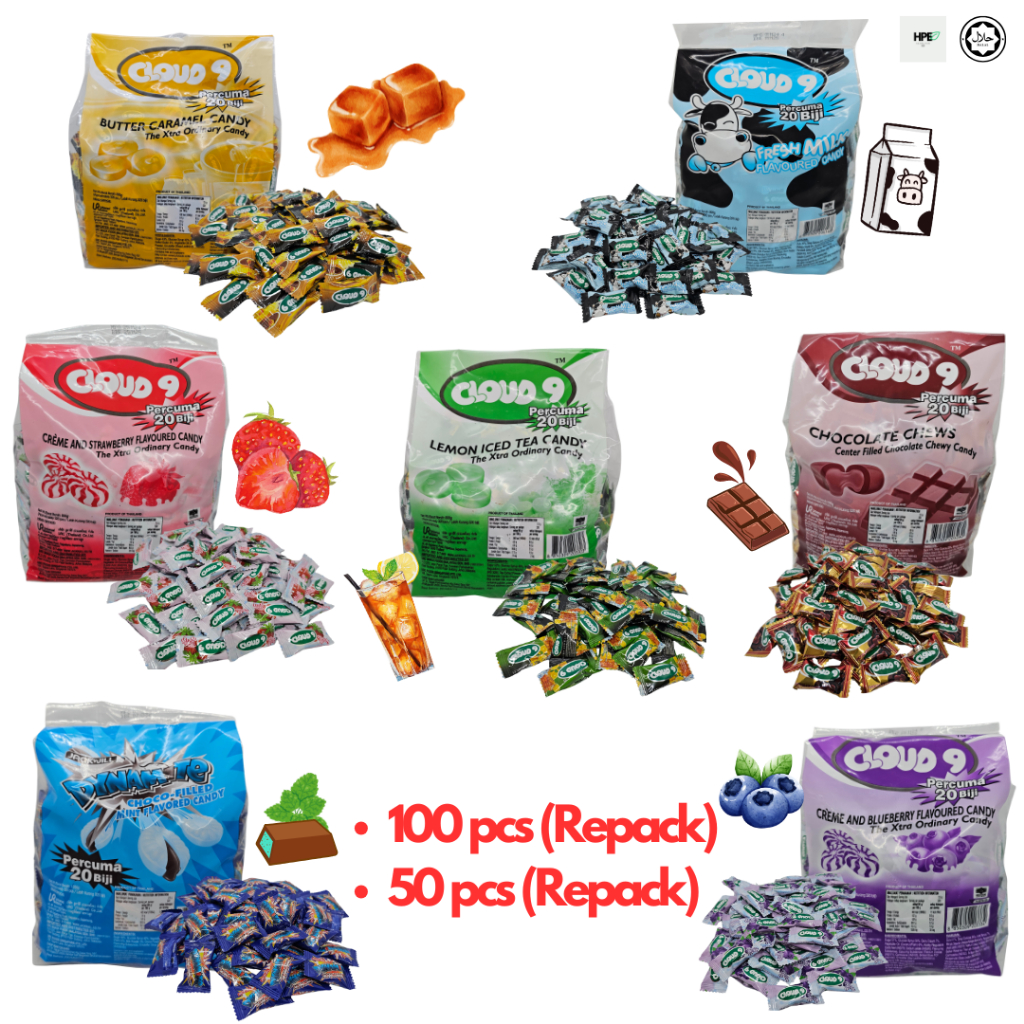 Cloud 9 Candy Gula Strawberry Blueberry Ice Lemon Tea Dynamite Mint ...