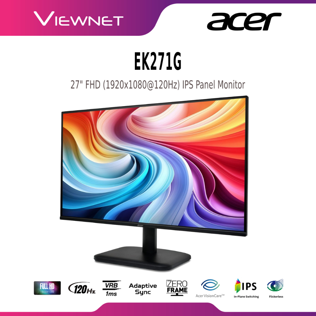 ACER 27" EK271G / EK271 G FULL HD (1920x1080@120HZ) FLAT IPS PANEL LCD ...