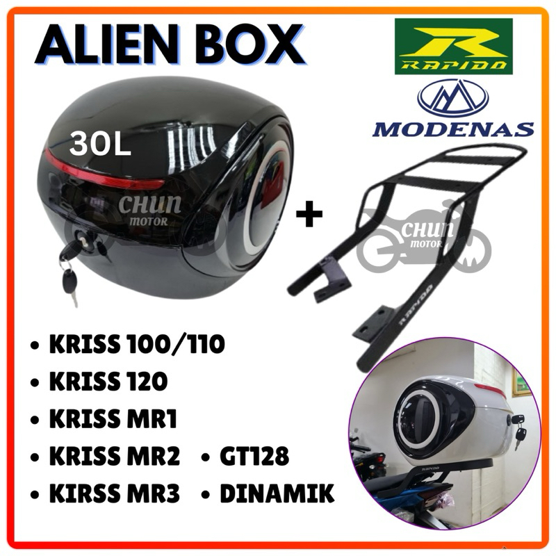 MODENAS ALIEN BOX 30L + MONORACK 1SET MOTORCYCLE Modenas Kriss 100/110 ...