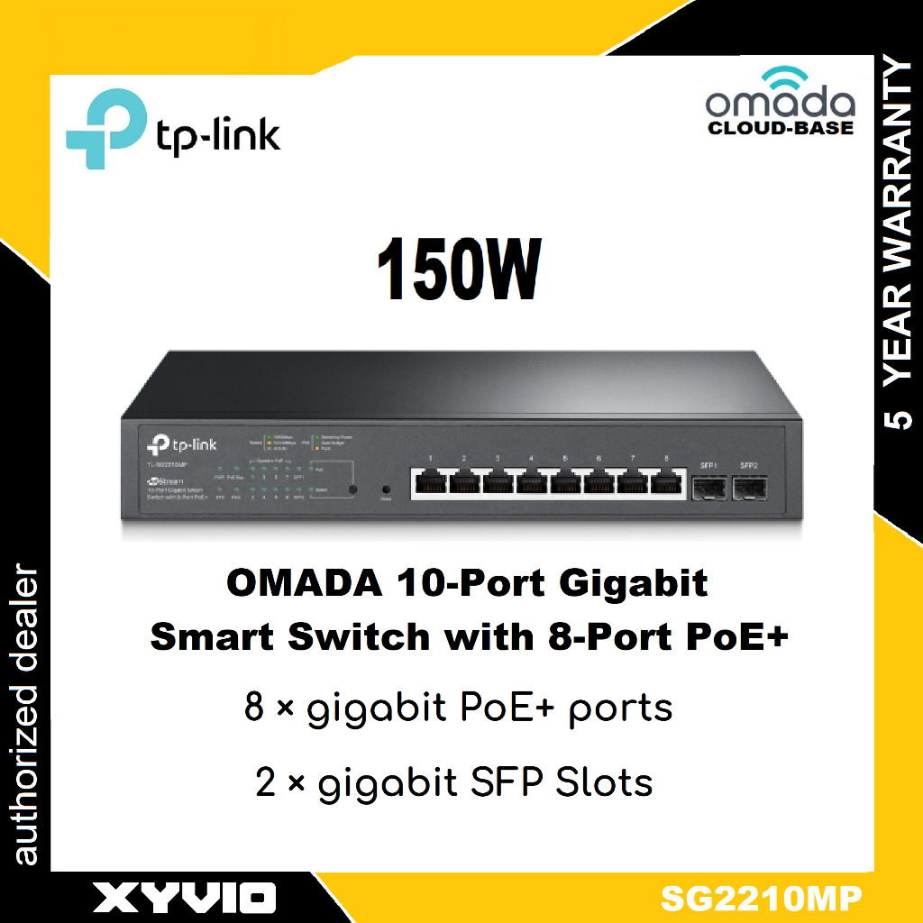 TP-LINK SG2210MP Omada Cloud-Base 10-Port Gigabit Smart Switch with 8 ...