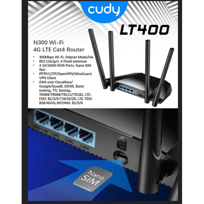 📶 Cudy LT400 Wi-Fi 4G LTE Cat4 Router Nano SIM support # 3 Years warranty | Shopee Malaysia