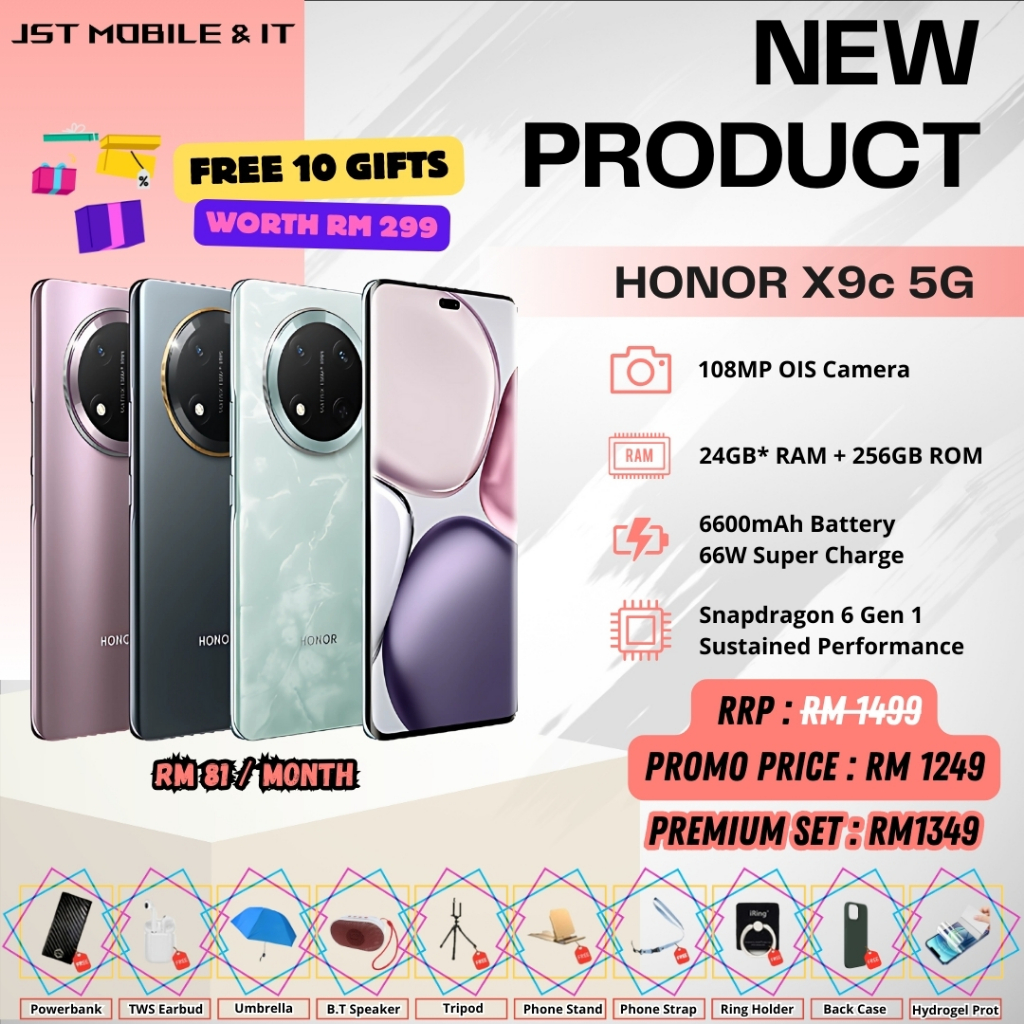 [BUY 1 FREE 10] HONOR X9c 5G | 24*GB RAM + 256GB ROM | IP65M Water ...