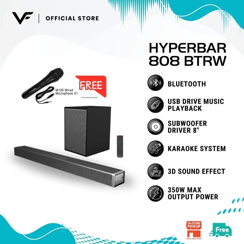 Vinnfier VF Hyperbar 808 BTRW 350W Karaoke Bluetooth TV Soundbar 8 ...
