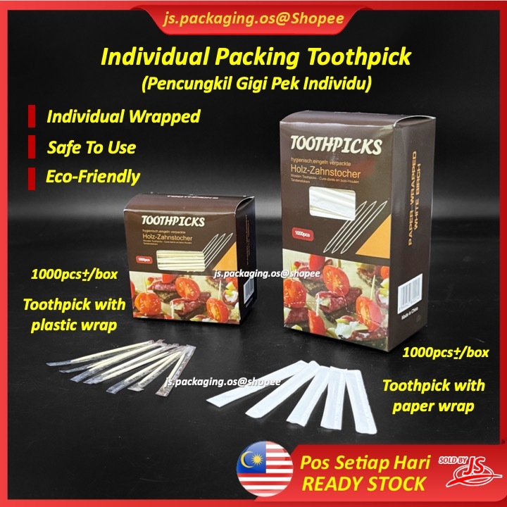 Pencungkil Gigi (6.5cmX1000Pcs) Toothpick (1Pcs/Pkt) With Individual ...