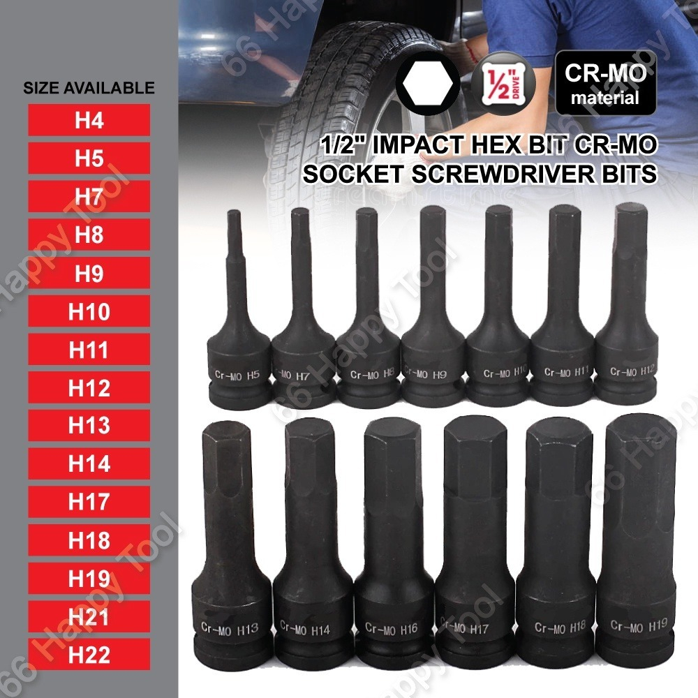 (1pc)1/2" Impact Hex Bit Cr-Mo Socket(4mm-22mm) | Shopee Malaysia