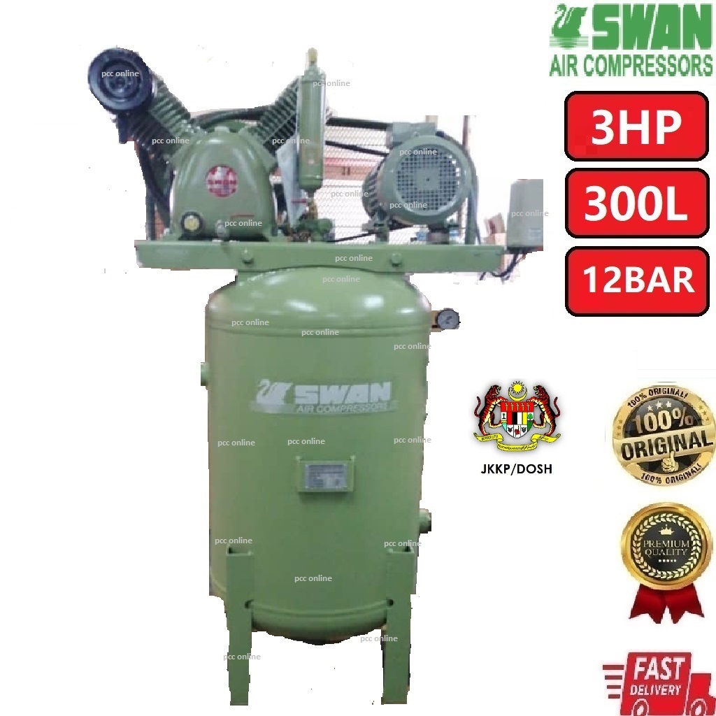 Swan HVP-203V Air Compressor High Pressure 3HP 300L 12Bar (Single Phase ...