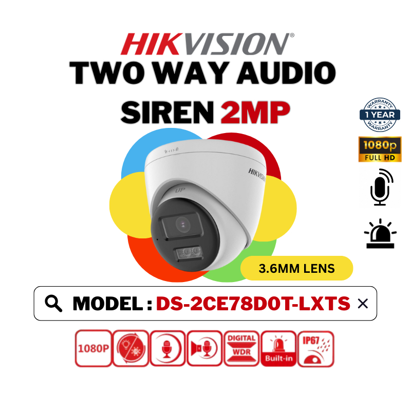 HIKVISION CCTV (World No. 1) Smart Hybrid 2 Way Audio 2MP Dome Camera ...