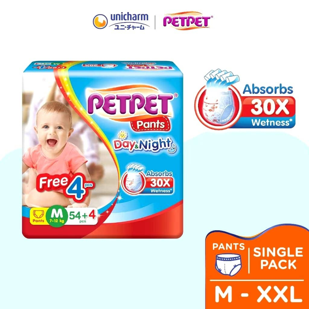 PETPET Day&Night Pants Baby Diapers M54+4/L44+4/XL38+4/XXL30+4 (1 Pack ...