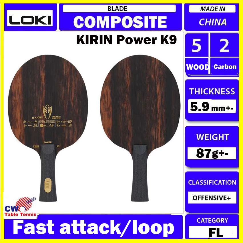 LOKI KIRIN Power K9 Ping Pong Blade 9 Ply Wood Carbon OFF+ Professinal ...