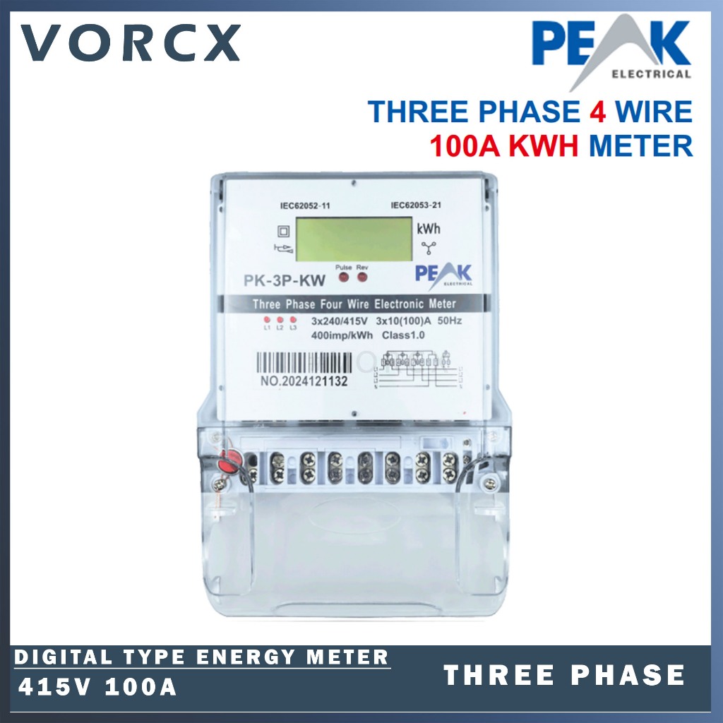 PEAK-3P-KW 100A 415V 3 Phase 4 Wire Digital kWh Watt-hour Meter Electronic | Shopee Malaysia