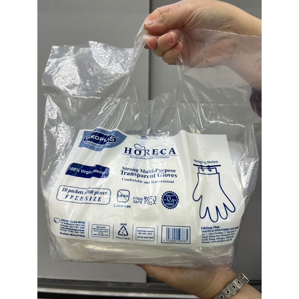 HORECA - Strong Multi-Purpose Transparent Gloves (10 packets x 100 ...