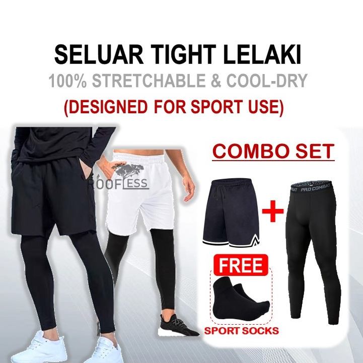 ROOFLESS Running Pants Men Seluar Tight Lelaki Seluar Tight Putih Pro ...