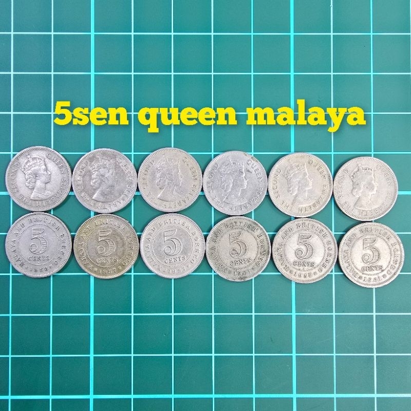 (B25) 5sen malaya queen elizabeth duit syiling lama syiling 5 sen lama ...
