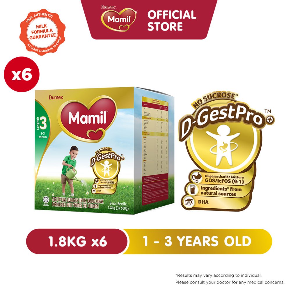 Mamil Step 3 Growing Up Milk Formula 1-3 years (1.8kg x 6) (Susu, Milk ...