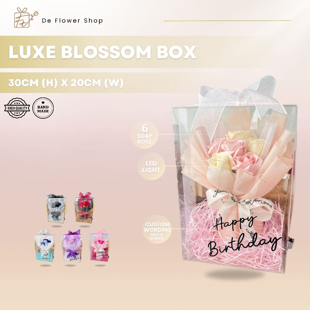 Soap Flower Bouquet PVC Gift Box Transparent 6 stalk Soap Flower Luxe ...