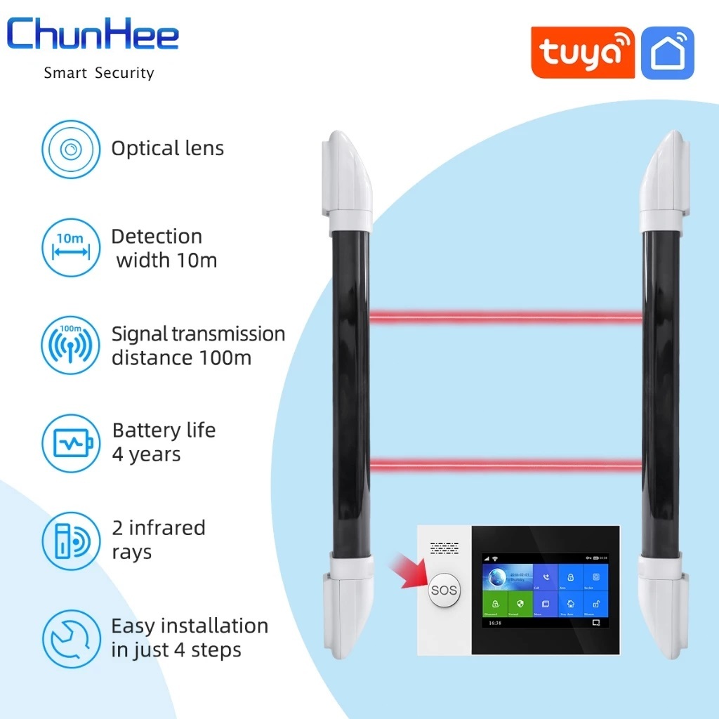 CHUNHEE Wireless Infrared Sensor Alarm Detector Perimeter Waterproof 5 ...