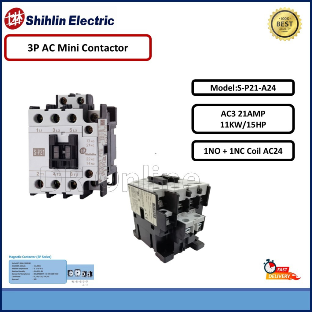 Shihlin Magnetic Contactor 21A 11KW/15HP ~ 1NO+1NC ~ AC240/AC110/AC415/AC24 S-P21 | Shopee Malaysia
