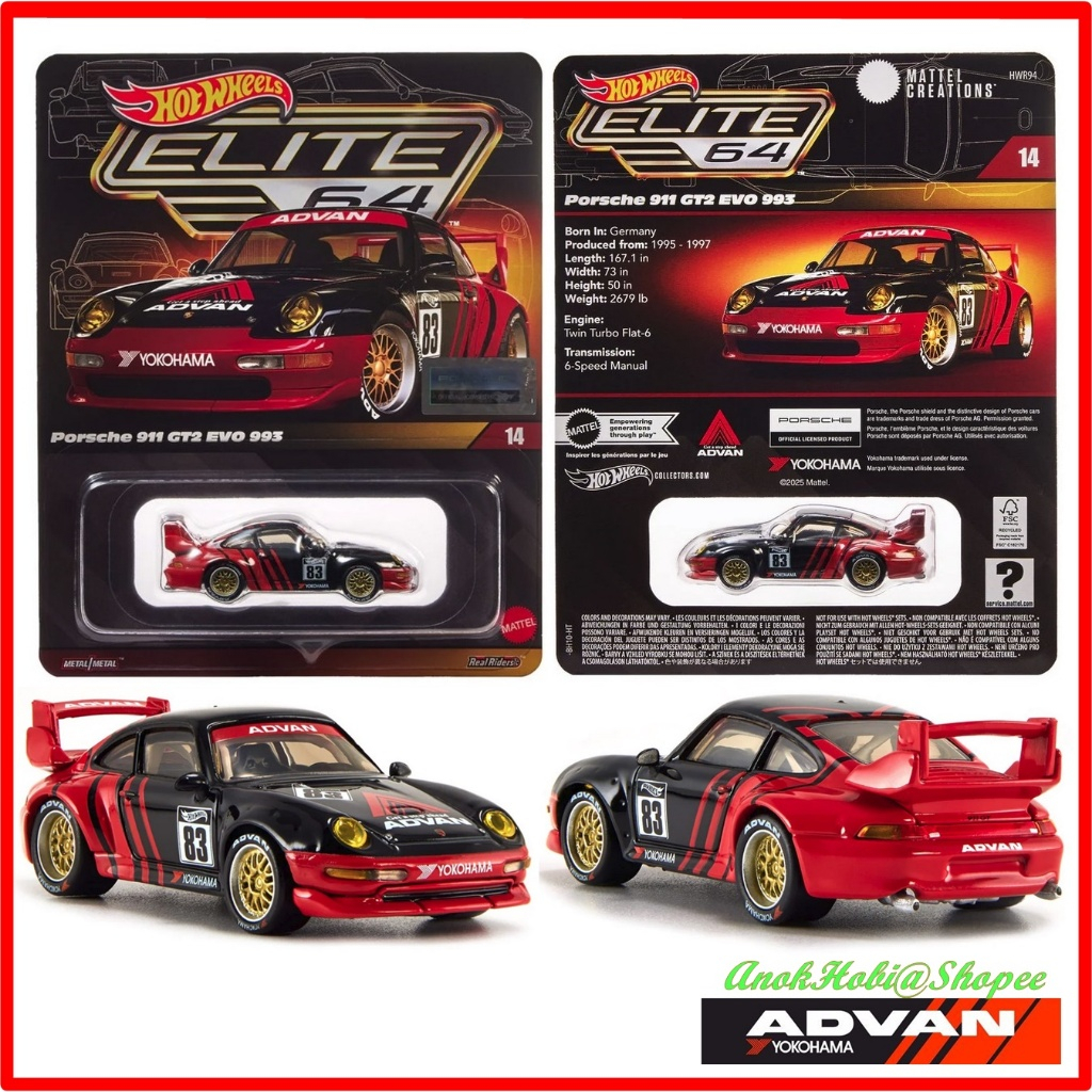PRE-ORDER HOT WHEELS ELITE 64 PORSCHE 911 GT2 EVO 993 ADVAN METAL ...