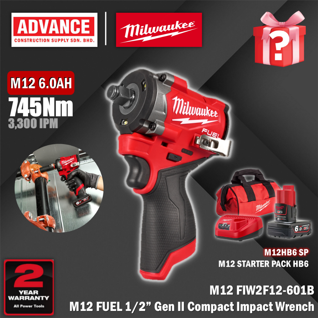 MILWAUKEE FIW2F12 / FIW2F12-251B M12 FUEL™ 1/2” 745Nm Compact Impact ...