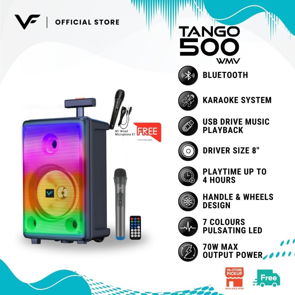 Vinnfier VF TANGO 500 WMV Portable Karaoke Speaker 70W Power Output ...