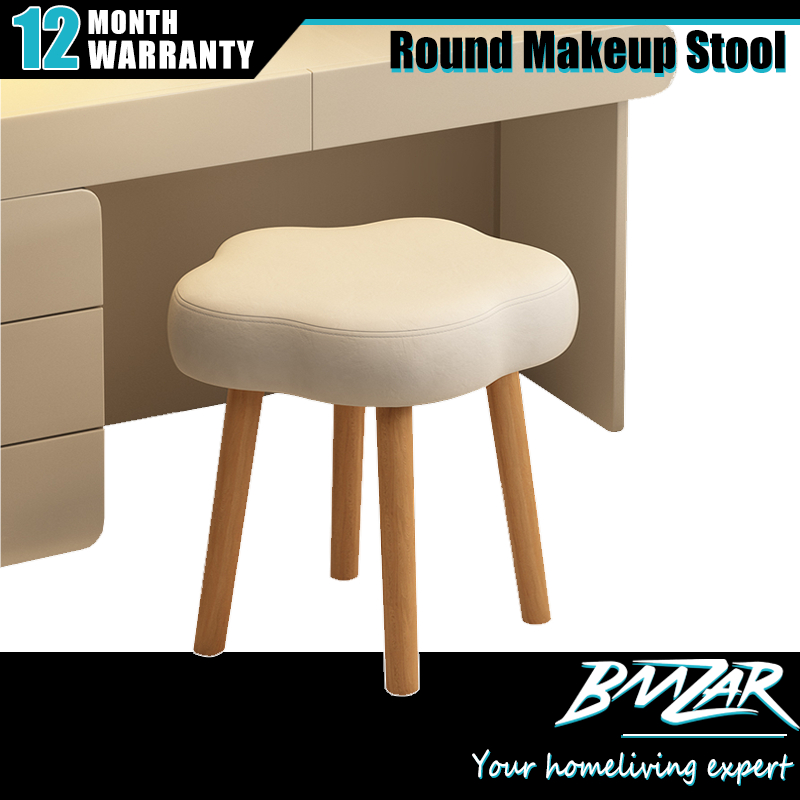 𝐁𝐌𝐙𝐀𝐑 Round Makeup Stool Chair Solid Wood Vanity Bench Dressing Stool ...
