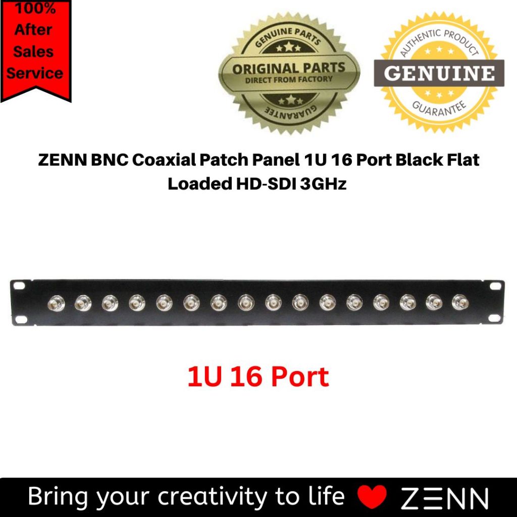 BNC Coaxial Patch Panel 1U 16 Port Black Flat Loaded HD-SDI 3GHz ...