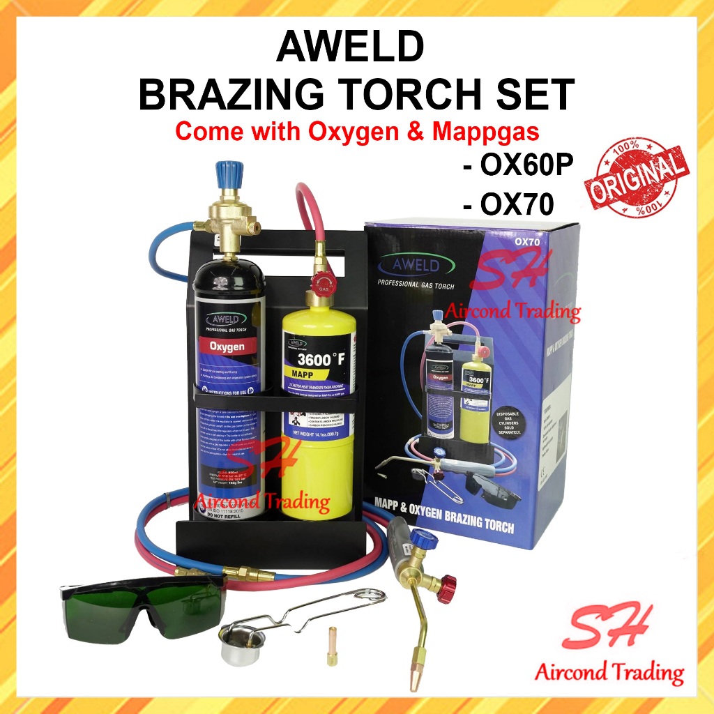 AWELD BRAZING TORCH SET OXYGEN MAPPGAS OX60P OX70 FOR AIRCOND PIPING ...