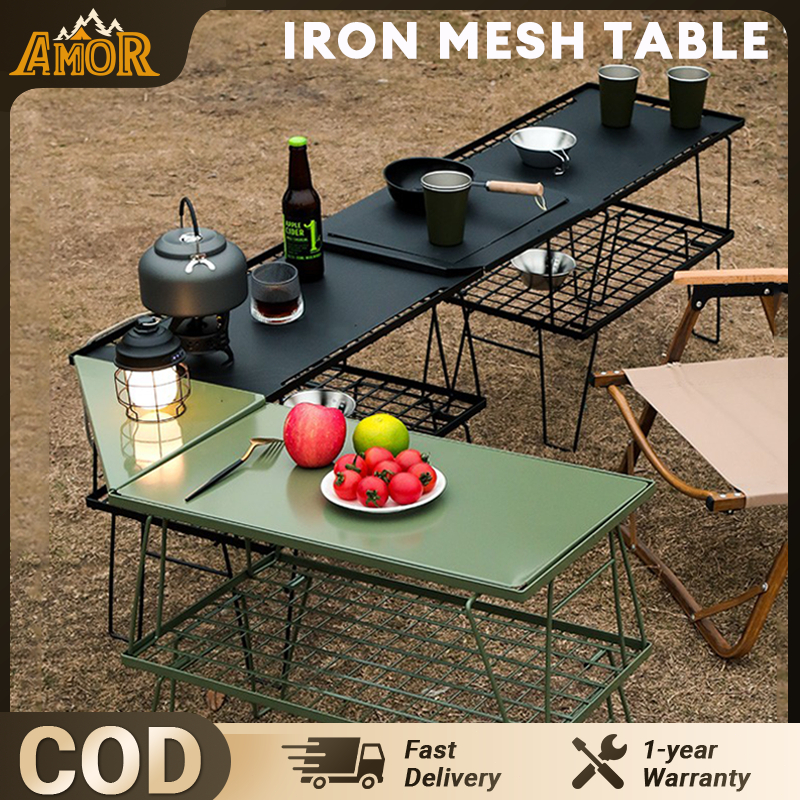 Iron Steel Mesh Camping Meja Lipat Camping Table Foldable Portable ...