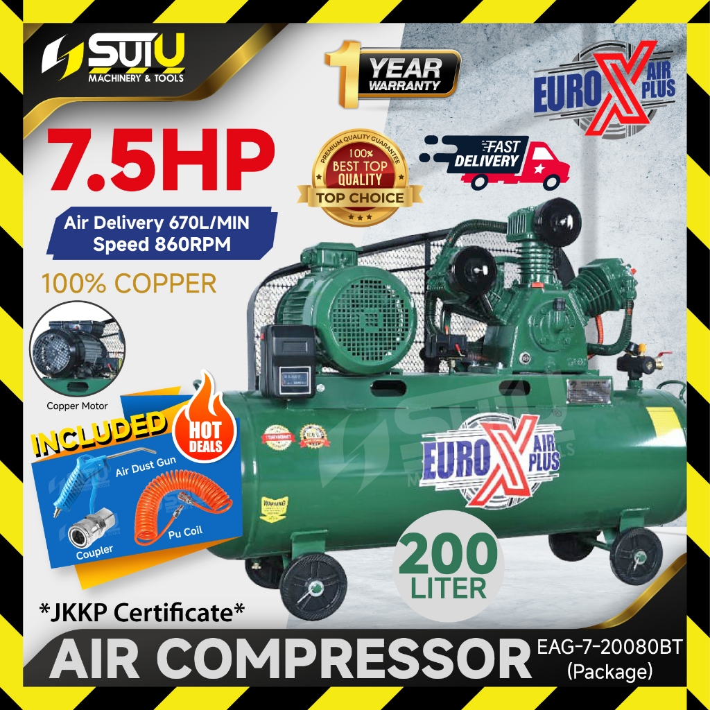 EUROX AIR PLUS EAG-7-20080BT / EAG720080BT 200L 7.5HP Air Compressor / Kompressor 5.5kW | Shopee ...