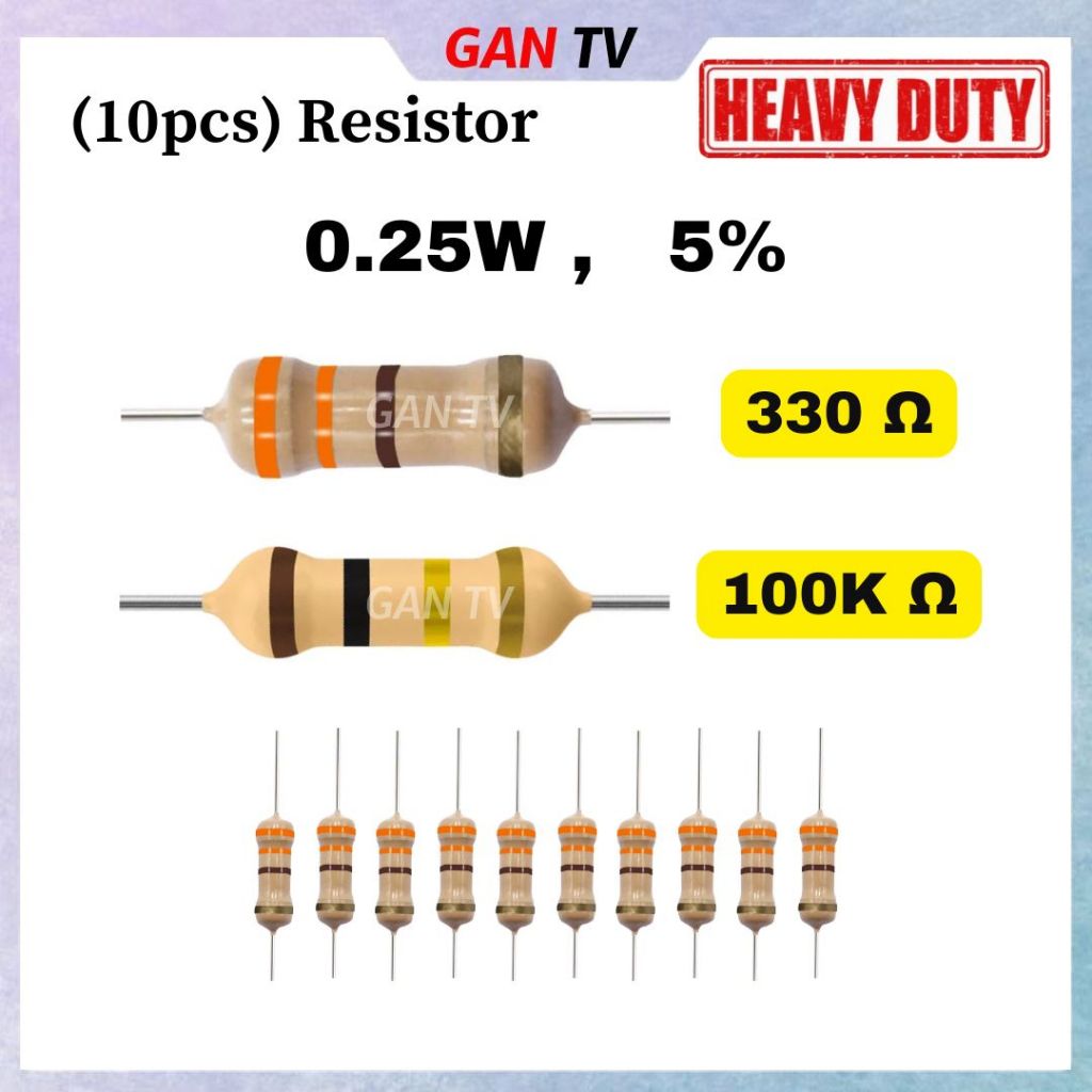 (10pcs) Heavy Duty 330 / 100K Ohm 0.25W Carbon Film Resistor 330Ohm ...