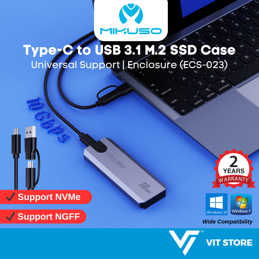 MIKUSO ECS-023 USB 3.1 M.2 SSD Penutup Sarung Kelajuan Tinggi Universal 10Gbps NGFF NVME Penutup ...