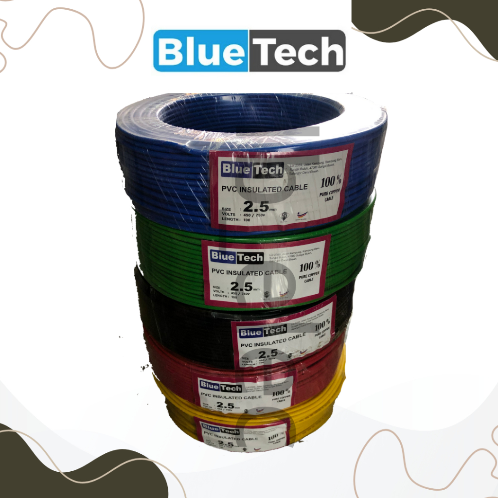 🔥SIRIM APPROVED🔥BlueTech 1.5mm 2.5mm 100% Pure Copper PVC INSULATED ...