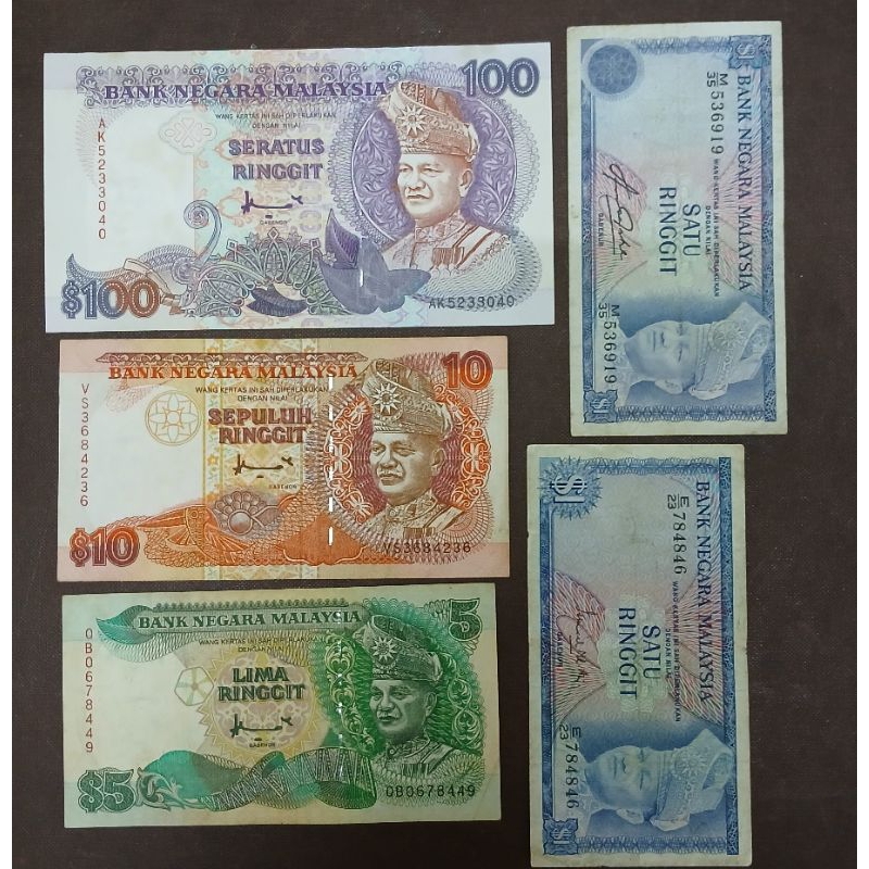 MALAYSIA 2ND ,4TH & 7TH SERIES 1 ,5 ,10 & 100 RINGGIT BANKNOTES ...
