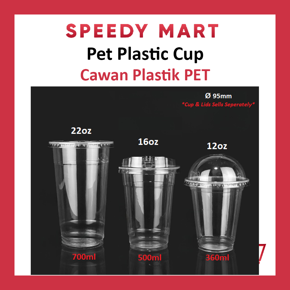 Cawan Plastik /PET Cup (50pcs) Mix & Match Lids - 95mm / PET Clear ...