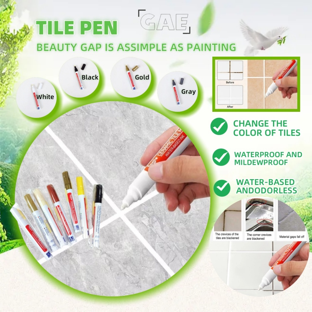 HOT Tile Pen (White / Grey / Black / Gold) Colour Repair Change Color ...